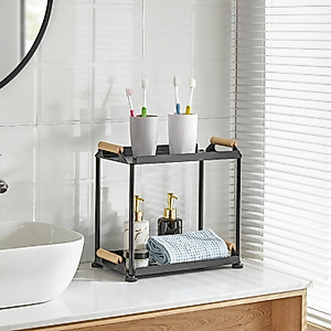 Aduanbang Bathroom Organizer Countertop, 2-Tier Bathroom countertop Organizer Storage Shelf Cosmetic Organizer Spice Rack for Bathroom, Kitchen, Living Room, Bedroom, Dressing Table, Black
