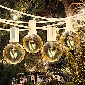 25Ft Dimmable Outdoor String Light, G40 Globe Patio Light with 26 2200K Edison Glass Bulbs(1 Extra), E12 Base White Waterproof Connectable Light for Backyard Porch Balcony Deck Party Decor, UL Listed