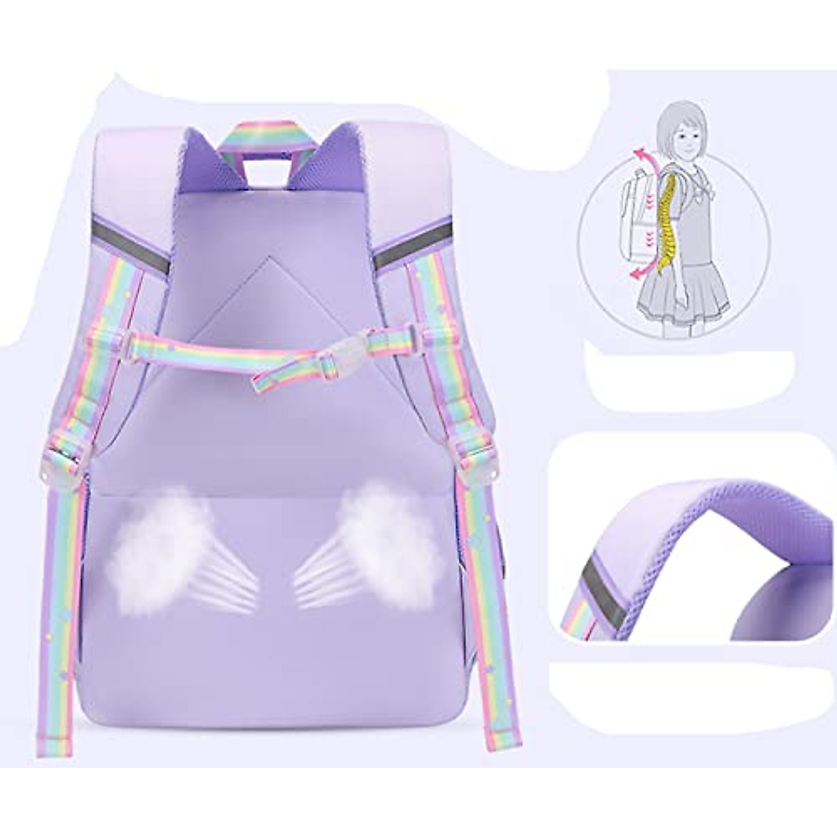 Lswrlixa Kids School Backpack Unicorn Bookbag for Girls Boys Waterproof Backpack Outdoors Travel Bag Purple Medium