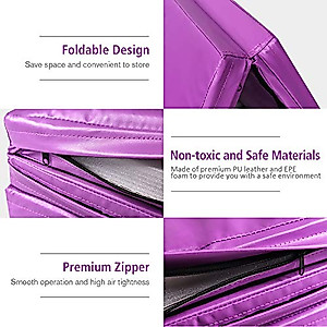 Nightcore 4'x10'x2 Thick Folding Gymnastics Mat, Gym Exercise Pad with Carrying Handles, PU Leather Tumbling Mats, Lightweight Gymnastics Panel Mat for MMA, Aerobics, Stretching, Home Yoga (Purple)
