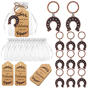 Ecation Christmas Horseshoe Party Favors 20 Sets Horseshoe Keychain Horseshoe Keyring Baptism Party Favor Thank You Tag for Wedding Baby Shower(Retro)