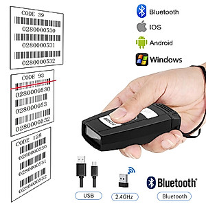 Mini 1D Bluetooth Barcode Scanner Wireless Bar Code Scanner 3-in-1 Bluetooth/USB Wired/2.4G Wireless Barcode Reader laser Code Scanner for Inventory Code Image Reader for Tablet iPhone iPad Android PC