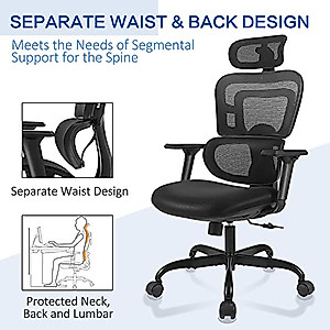 Ergonomic Office Chair, KERDOM Breathable Mesh Desk Chair, Lumbar Support Computer Chair with Flip-up Arms, Swivel Task Chair, Adjustable Height Home Gaming Chair (Black-968)