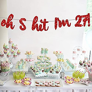 Oh S*it I’m 27! Banner Backdrop Glitter Red Hello 27 Cheers to 27 Years Old Theme Decorations Decor for Man Woman Happy 27th Birthday Party Supplies Photo Studio Prop Favors