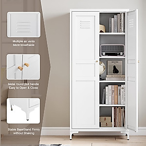 Yizosh Metal Storage Cabinet with 2 Doors and 4 Adjustable Shelves - 61" White Kitchen Pantry Storage Cabinet, 5-Tier Tall Steel Cabinet Locker for Kitchen, Living Room, Dining Room