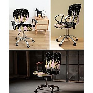 Christmas Tree Office Chair Cover Stretchable Computer Chair Seat Cover Backrest Slipcovers, Stretchable Rotating Desk Chair Seat Cushion Split Protectors Snowflake Gold Pink Modern Geometric