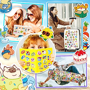 Y-times 600 Pcs Waterproof Vinyl Multicolor Cartoon Bubble Stickers for Kids, Teens, Adults - Water Bottle, Skateboards, Scrapbook, Laptops, Computers