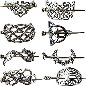 GXXMEI 8PCS Hair Clips, Viking Celtic Hair Sticks, Celtic Knot Hairpin, Retro Silver Vintage Metal Hair Barrette, Viking Jewelry Clip, Minimalist Hair Accessories for Women and Girls
