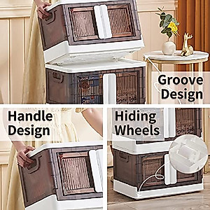 Storage Bins with Lids, Storage Bins with Wheels, Stackable Storage Bins Organization, Plastic Storage Bins, 12 Gal Large Storage Boxes, 3 Packs Collapsible Storage Bins with Door