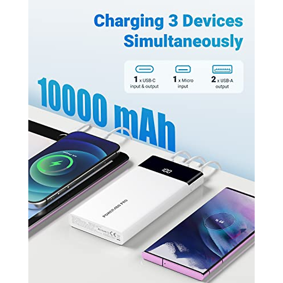 POWERADD PRO Portable Charger 10000mAh PD 20W Fast Charge Power Bank 2 Inputs 3 Outputs External Battery Pack Bundle with 20W USB C Wall Charger Compatible with iPhone 14 13 iPad Samsung Pixel.