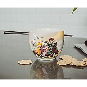 Toynk Demon Slayer Cast Japanese Dinnerware Set | 18-Ounce Ramen Bowl with Chopsticks