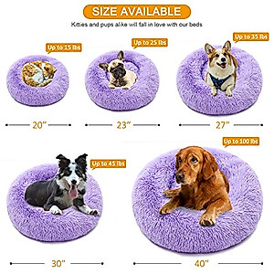 Luciphia Round Dog Cat Bed Donut Cuddler, Faux Fur Plush Pet Cushion for Large Medium Small Dogs, Self-Warming and Cozy for Improved Sleep Purple, Small (20" x20")