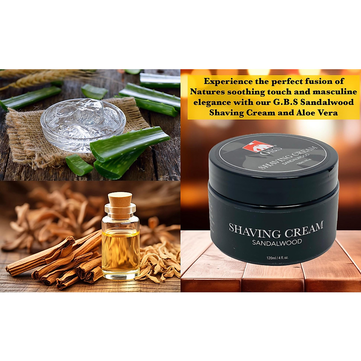G.B.S Sandalwood Shaving Cream for Sensitive Skin, Hydrates, Nourishes for Close Smooth Shave, Protects Skin from Cuts, Bumps, Redness and Irritation Pack of 1