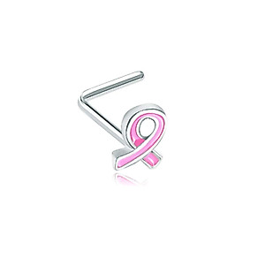 Covet Jewelry Breast Cancer Awareness Pink Ribbon L-Shape Nose Ring