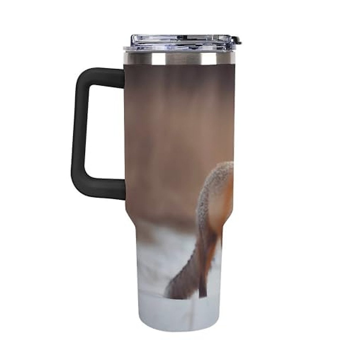 YTLKGFP 40 Oz Large Capacity Car Cup Cute Fox Tumbler with Handle (Black) Straw Lid Insulated Stainless Steel Water Bottle Travel Mug Leak-proof Car Cup Keeps Cold Or Hot