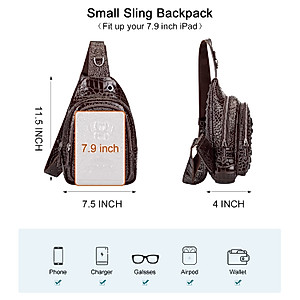 PIJUSHI Crocodile Leather Sling Bag for Men Casual Daypack Sling Backpack(PE020 Coffee RP)