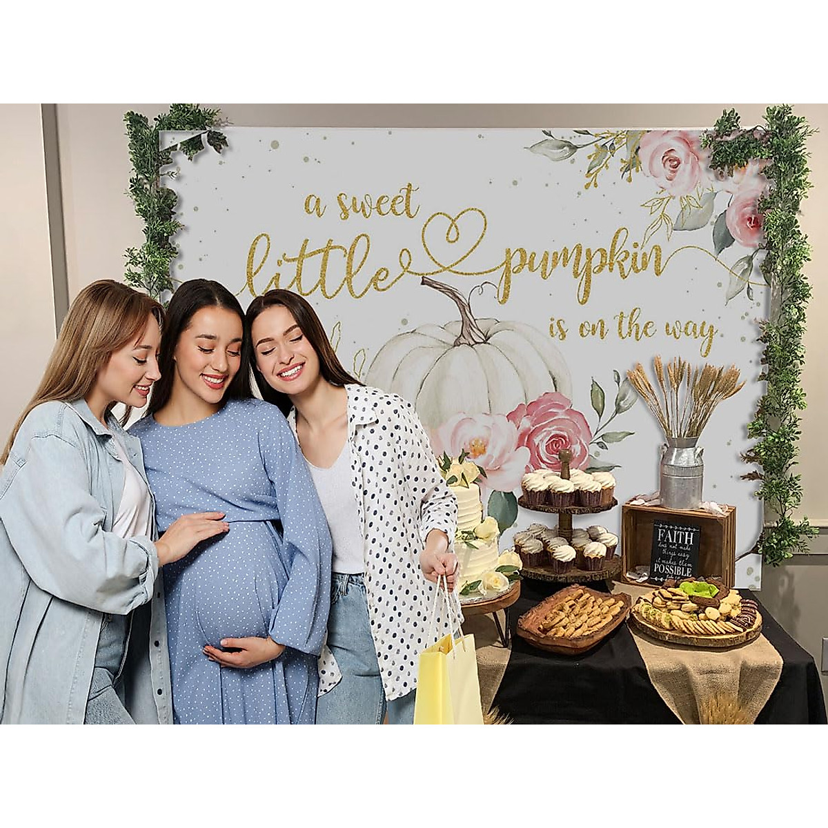 Avezano Pumpkin Baby Shower Backdrop 8x6ft Pink Floral Fall Pumpkin Baby Shower Party Decorations Banner Autumn Little Pumpkin is on The Way Background Photoshoot Booth Studio Props