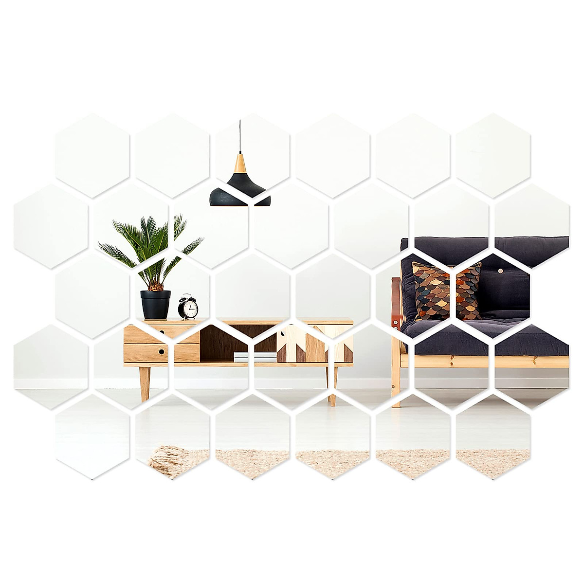 Shappy 32 Pcs Hexagon Mirror for Wall Stickers Removable Acrylic Mirror Setting Honeycomb Wall Sticker Decal Decor for Home Art Room Living Bedroom Background Decoration