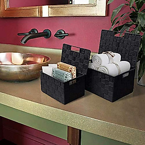 Sorbus Foldable Storage Cube Woven Basket Bin Set - Built-In Carry Handles - Great for Home Organization, Nursery, Playroom, Closet, Dorm, etc (Lid Bins - 3 Pack, Black)