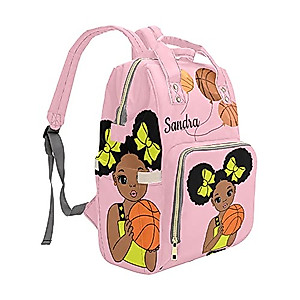 Custom Pink Basketball Girl Diaper Bag with Name Backpack Large Capacity Baby Bag for Women Men Mother Dad Gifts