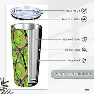 Yaxongx 20oz Tumbler Green Tennis Double Wall Vacuum Insulated Coffee Mug with Lid and Metal Straw Brush Reusable Stainless Steel Water Bottle Travel Cup Gifts for Car Ice Drinks Hot Beverage