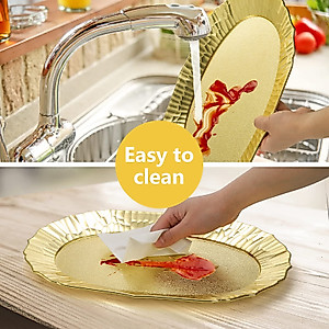 AVLA 6 Pack Plastic Serving Tray, Gold Serving Platter Set, Reusable Party Snack Serving Tray, Decorative Food Appetizer Platters for Dessert Table, Cupcake, Charcuterie, Cookies, 14" x 8.5"