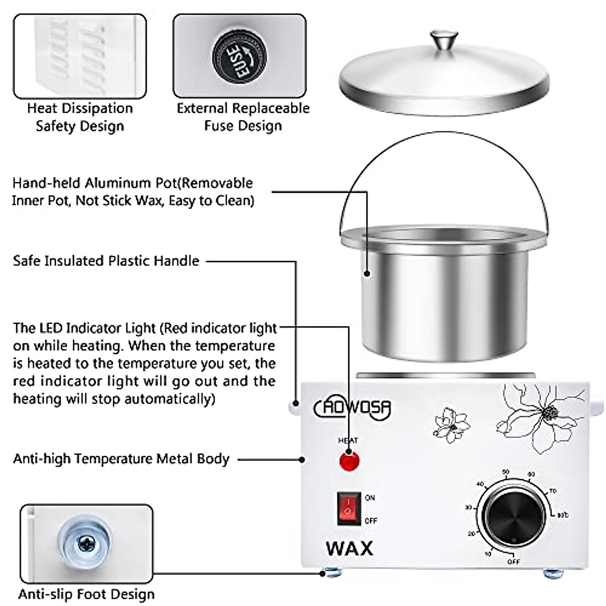 Single Wax Warmer Professional Electric Wax Heater Machine for Hair Removal, Large Wax Pot Paraffin Facial Skin Body SPA Salon Equipment with Adjustable Temperature Set