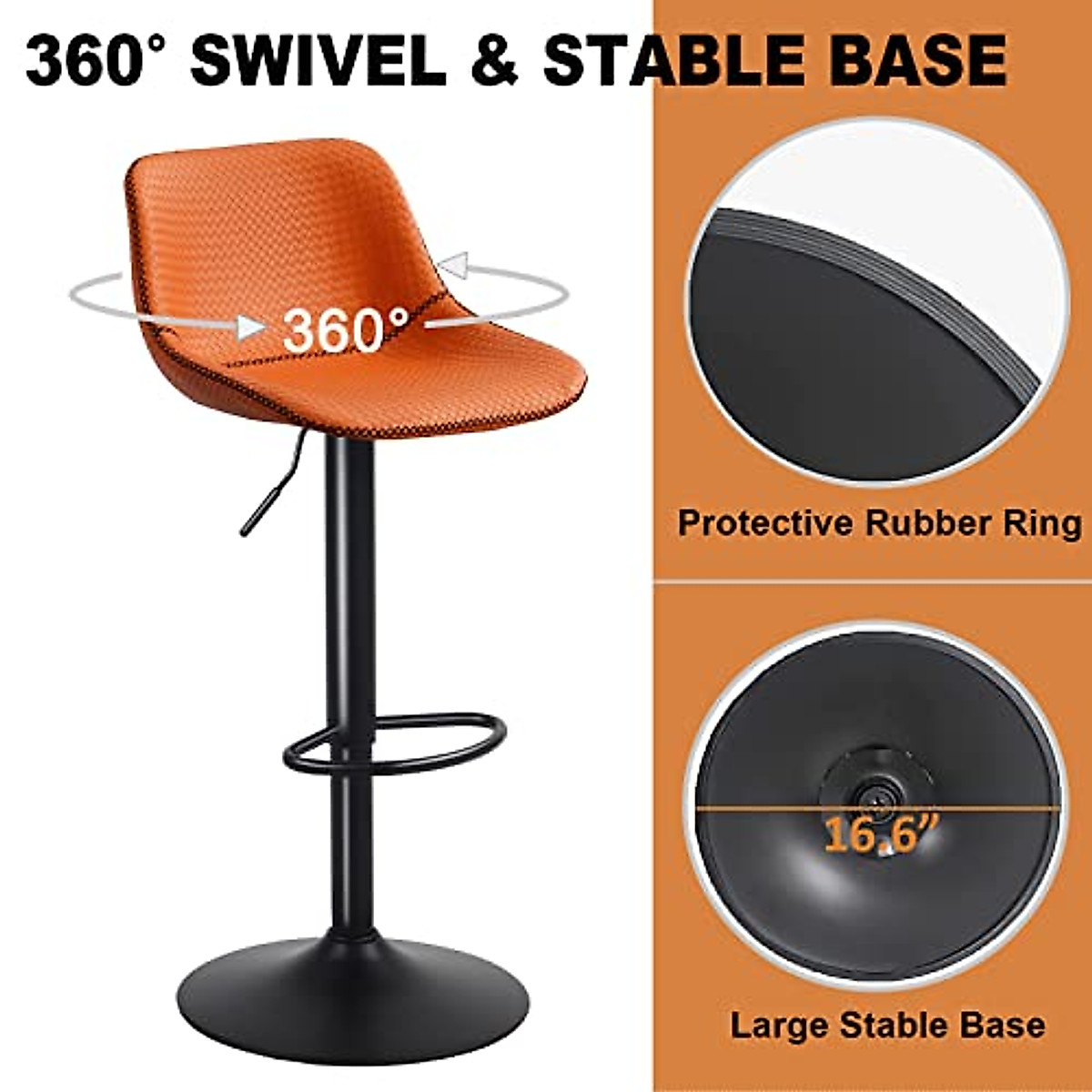 YOUNUOKE Bar Stools Set of 2 Modern Faux Leather Swivel Counter Height Barstools with Back Adjustable Tall Bar Stool Chairs for Kitchen Islands