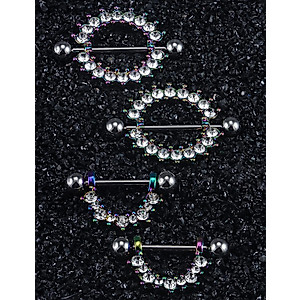 Cisyozi Nipple Piercing Jewelry 14G Nipple Rings for Women Rainbrow Stainless Surgical Steel Nipple Shield Nipplerings Ring Barbell Bar Body Piercing Jewelry for Women 14mm