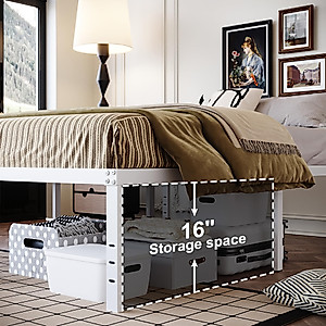 DiaOutro 18 Inch Queen Bed Frame Heavy Duty Metal Platform No Box Spring Needed, Maximum Storage, Easy Assembly, Noise Free, White