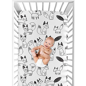 Fitted Crib Sheet for Black and White Fox Collection Baby/Toddler Bedding Set Collection
