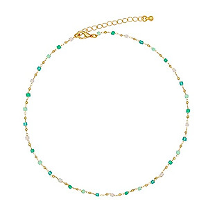 FUTIMELY Bohemia Green Beaded Beads Choker Necklace for Women,Simple Fresh Green Beaded Square Round Bead Choker Necklace Fashion Jewelry (Gold)