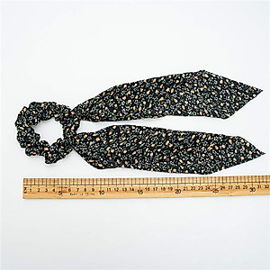 Chiffon Floral Hair Scarf with Ribbon Bows for Women and Girls - 5 Pcs Scrunchies with Ponytail Holders