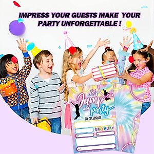 Jump Trampoline Party Birthday Invitations, Bounce House Party Invitations for Boys Girls Kids, Jumping Party Invitations, Jump Party Invites (20 Sets 4" x 6" Cards with Envelopes) - JY565