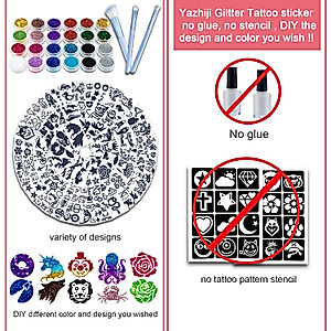 Temporary Glitter Tattoo Kit For Kids -, Dinosaur Butterfly Fake Tattoo Make Up Art Kits For Boys and Girls, DIY Creative Waterproof Tattoos with 90sheets Tat Stickers 24 Glitter Box and 3 Brush