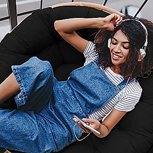 HILUHIDI Papasan Chair Cushion Only 52 inch, 13.23lbs Overstuffed Round Papasan Chair Cushion Only, Thicken Papasan Seat Cushion for Relaxing (Black)