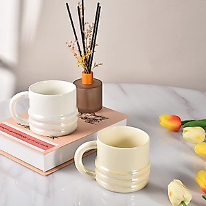 Koythin Ceramic Coffee Mug, Cute Creative Electroplating Rainbow Cup Body Design for Office and Home, 13.5 oz/400 ml for Latte Tea Milk (Yellow Retro)