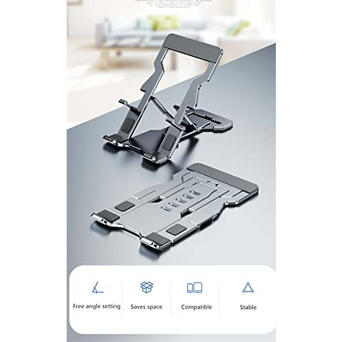 Cell Phone Stand, Fully Foldable,Aluminum Phone Stand with Non-Slip Anti-Scratch Pad Portable Ultra-Thin Phone Holder.Compatible with iPhone, iPad, Nintendo Switch, Tablets (7-13), All Phones Grey