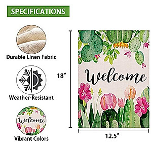 Spring Cactus Welcome Garden Flag 12.5×18 Inch Small Vertical Double Sided Seasonal Outdoor Décor for Yard Flag