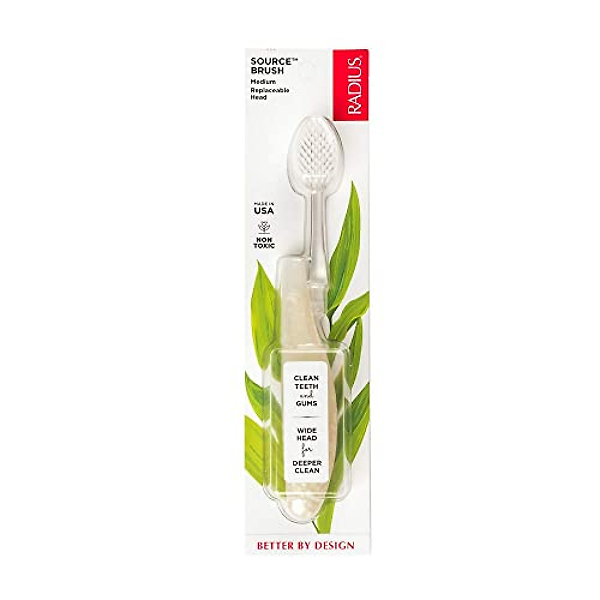 RADIUS Toothbrush Source Floss Brush BPA Free & ADA Accepted Improve Gum Health & Reduce Gum Issues - Medium - Starch - Pack of 1