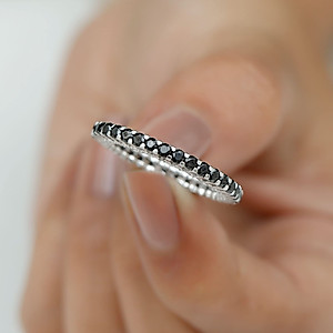 Real Black Spinel Stackable Eternity Ring, Aaa Quality, Anniversary/Wedding Band for Women, 14K White Gold, Size:US 8.00