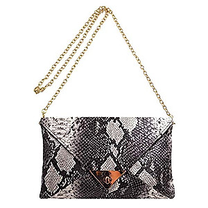 RARITYUS Women Large Envelop Clutch Snakeskin Handbag with Chain Strap Ladies Snakeskin Shoulder Crossbody Bag