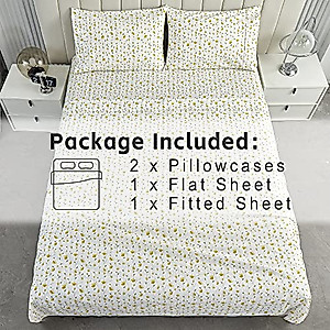 softan Full Sheet Set Floral Bed Sheets Full Printed Sheets Double - 4 Piece Soft Microfiber Patterned Fitted Sheets Full with 15" Deep Pocket, Yellow Flower