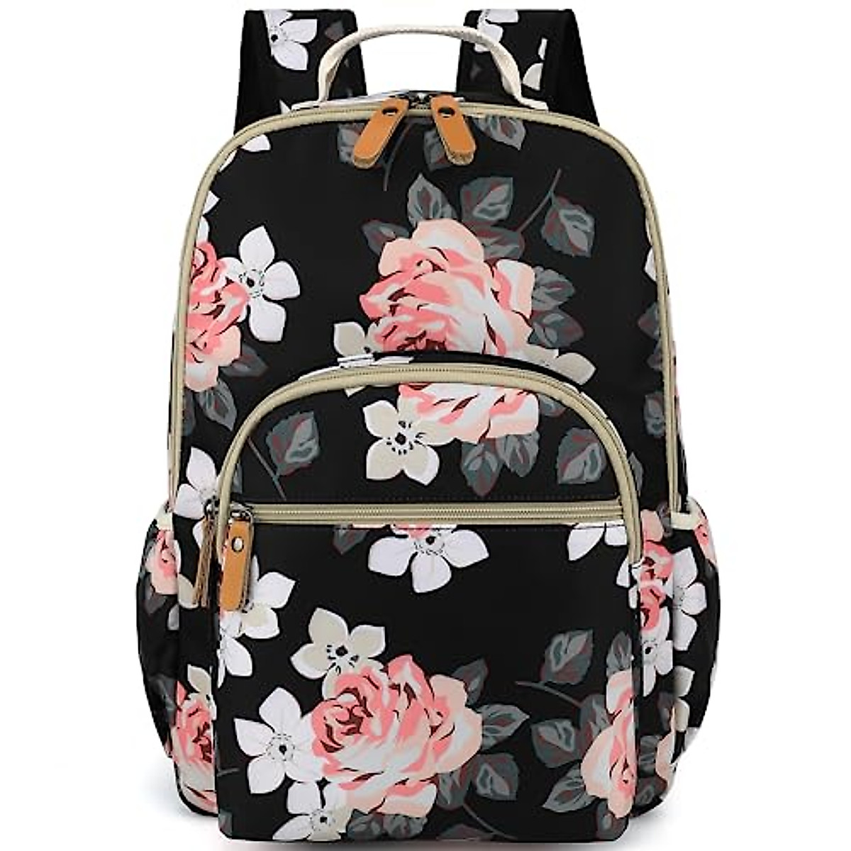 Leaper Water-resistant Floral Laptop Backpack Shouler Bag Bookbags Satchel Black