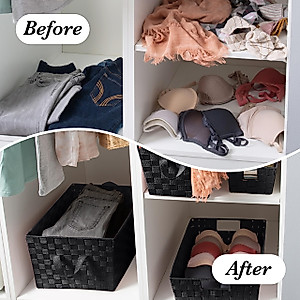 Simplify Medium Woven Strap Tote, Black, 10x12x8 Inches