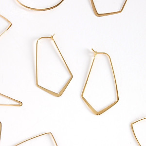 Humble Chic Geometric Chevron Threader Hoop Earrings - Lightweight Cutout Thin Wire Drop Dangles, 18K Yellow - 1.5 inch