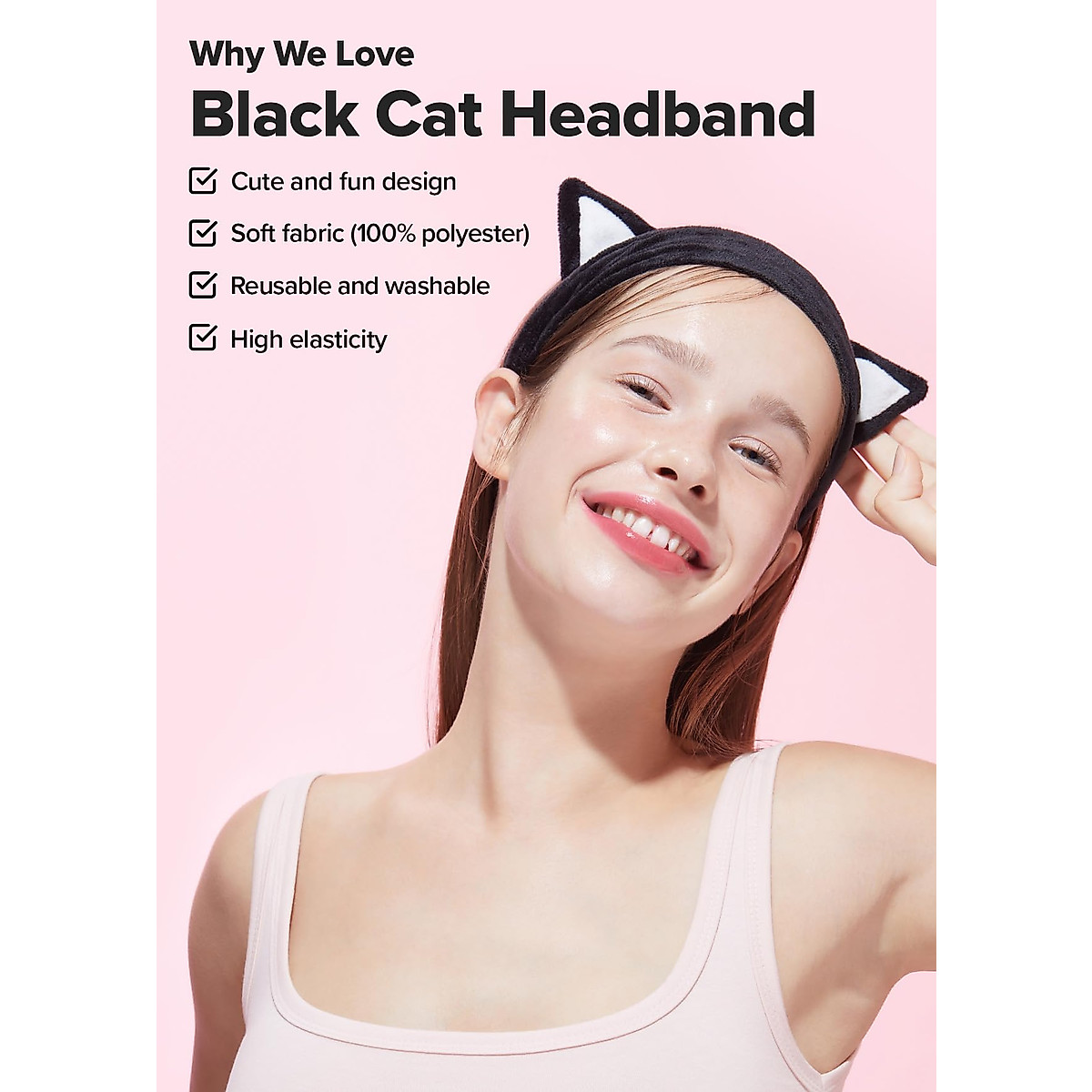 I DEW CARE Face Wash Headband - Black Cat | Spa, Soft, Cute for Makeup, Shower, Teen Girls Stuff, 1 Count