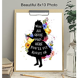 Alice Wonderland Decor - decoration Wall Art Poster - Inspirational Positive Quotes for Women, Girls Room - Walt World - Shabby Chic Gift - Bedroom, Living room, Home Office