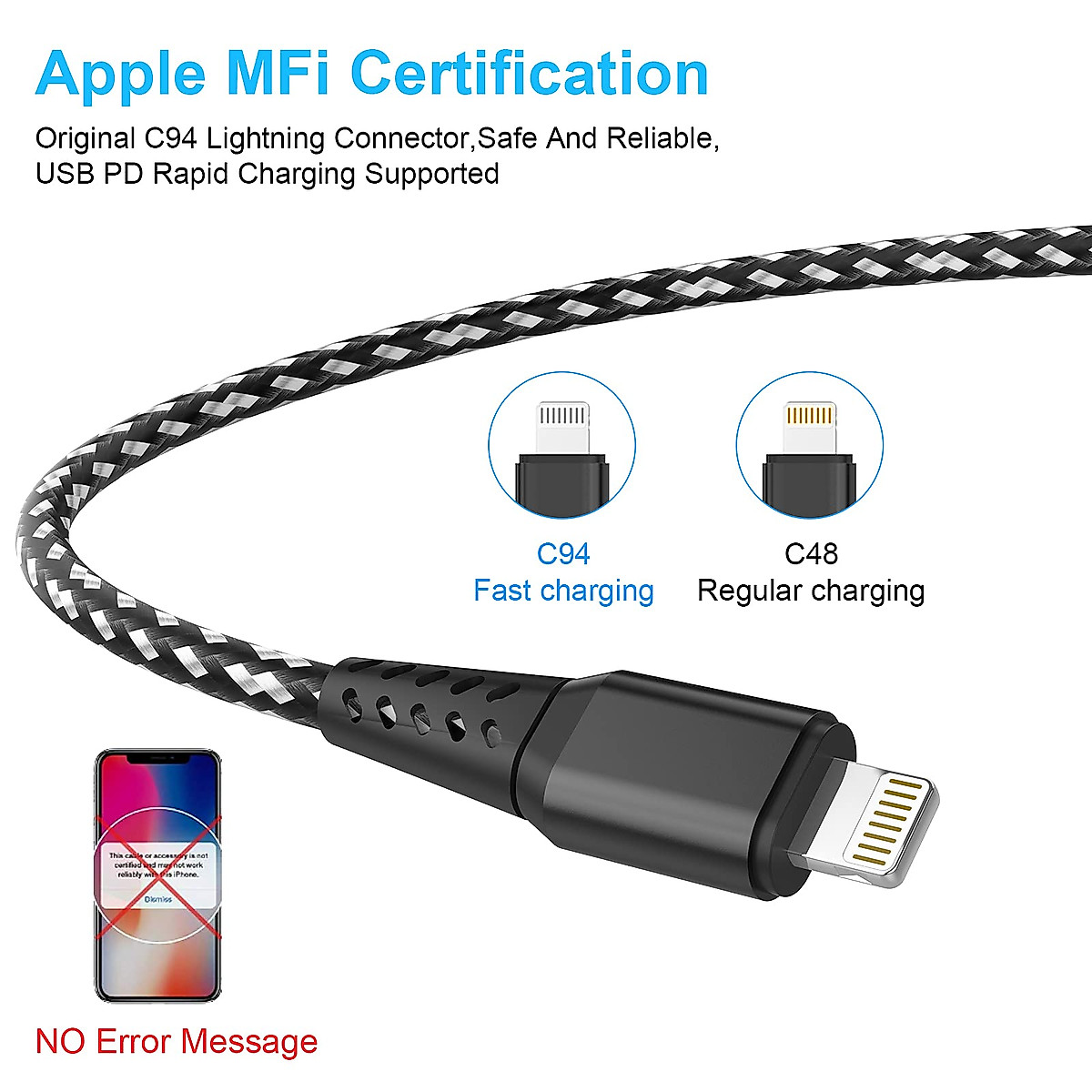 Super Long iPhone 12 Charger Cable 16Ft/5M USB-C to Lightning Cable Fast Charging iPhone Cable Nylon Lightning Cord for iPhone 12 11 Pro Max/X//8, Pad 8th 2020, AirPods Pro