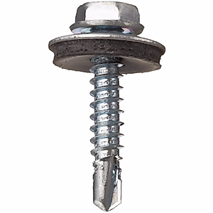 Small Parts Steel Self-Drilling Screw, Zinc Plated Finish, Hex Washer Head, External Hex Drive, Sealing, Includes Washer, 1-1/4" Length, #10-16 Threads (Pack of 100)